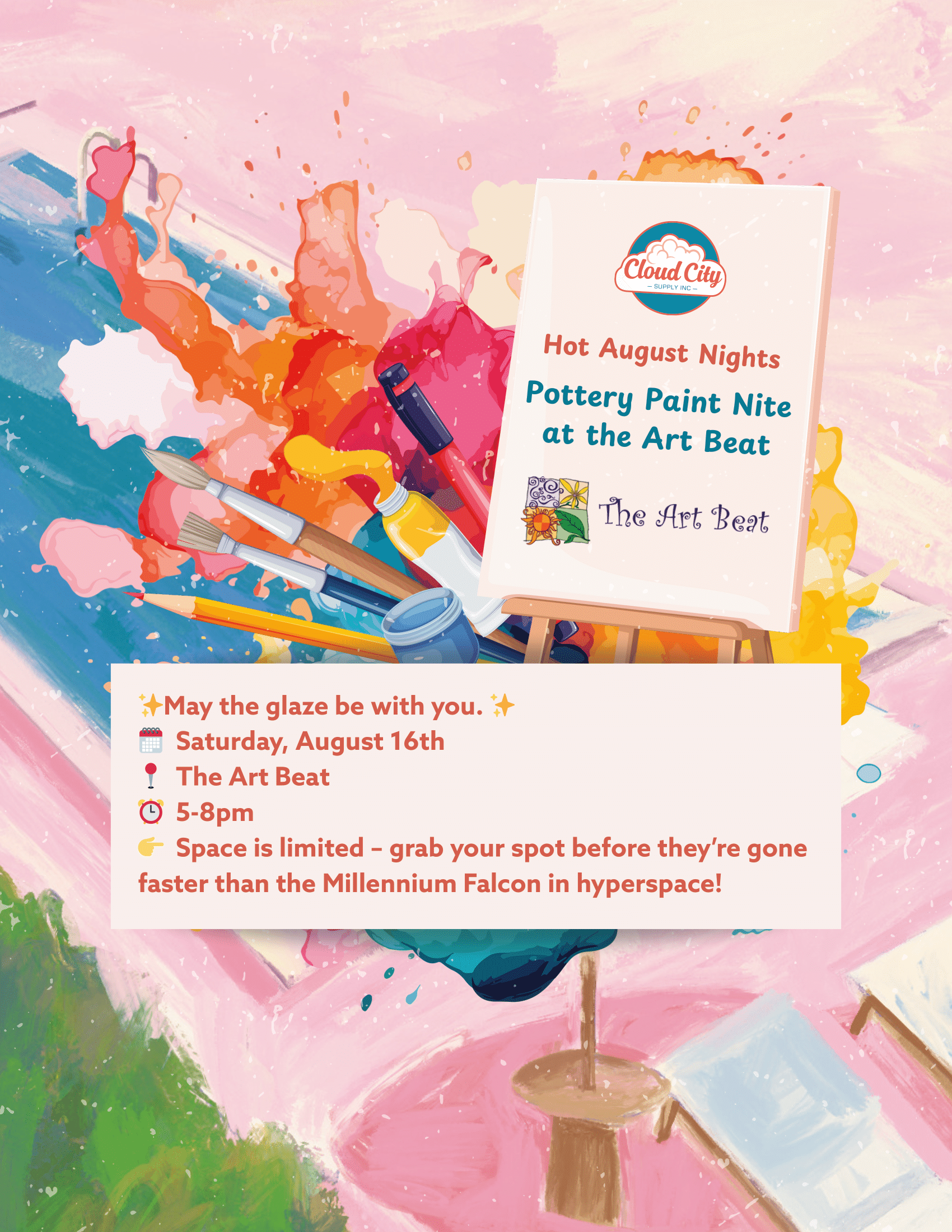 Hot August Nights Pottery Paint Nite at the Art Beat - Cloud City Supply